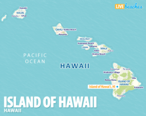 Map of Island of Hawaii - Live Beaches