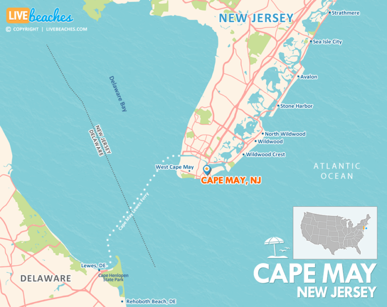 Map of Cape May, New Jersey - Live Beaches
