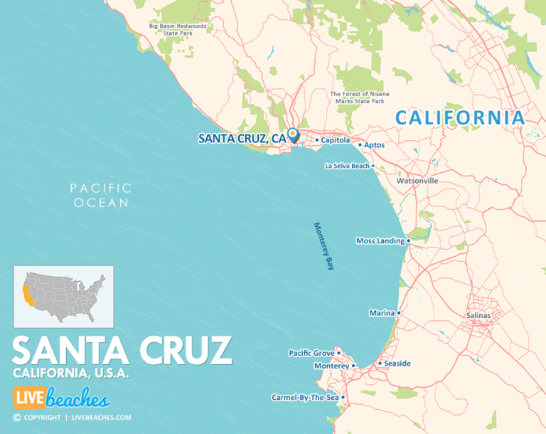 Map of Santa Cruz, California - Live Beaches