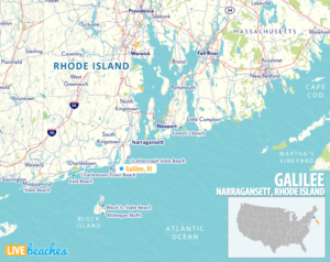 Map of Galilee, Rhode Island - Live Beaches