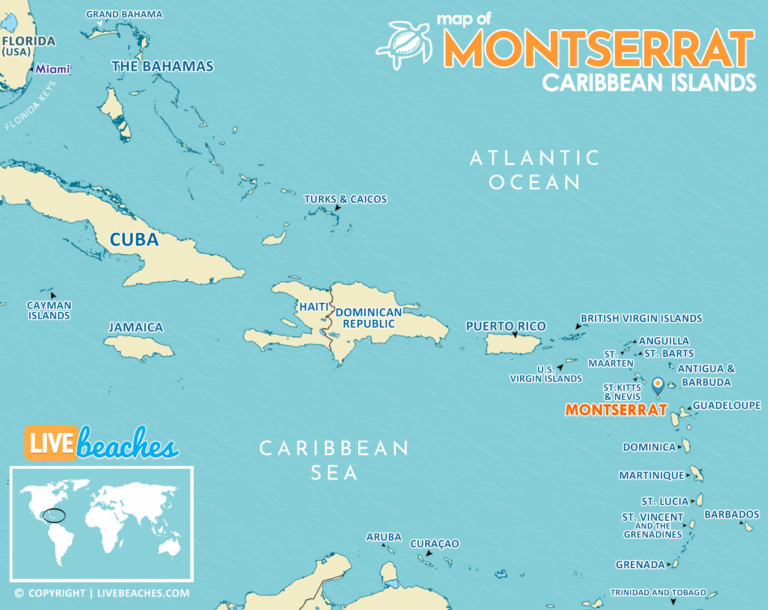 Map of Island of Montserrat - Live Beaches