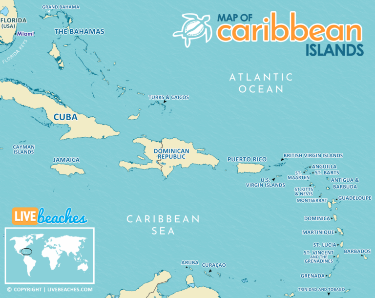 Map of Caribbean Islands - Live Beaches