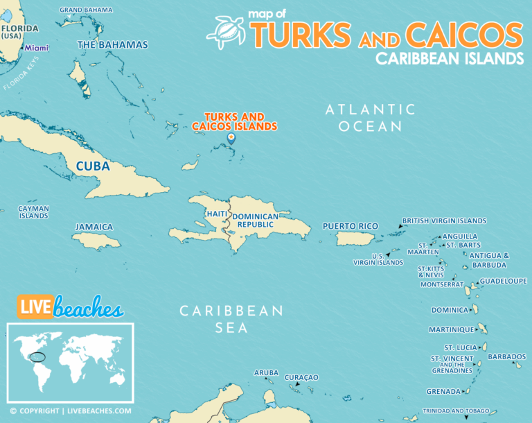 Map of Turks and Caicos Islands - Live Beaches