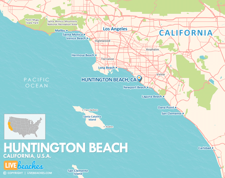 Map of Huntington Beach, California - Live Beaches