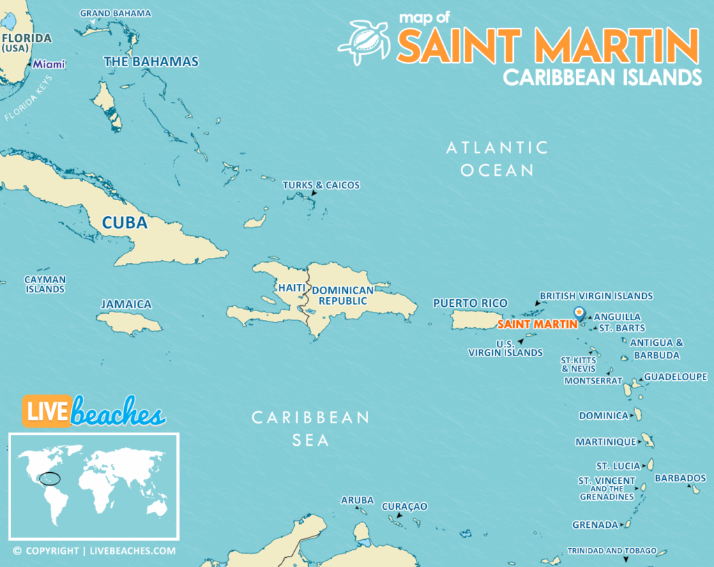 Map of Saint Martin - Live Beaches