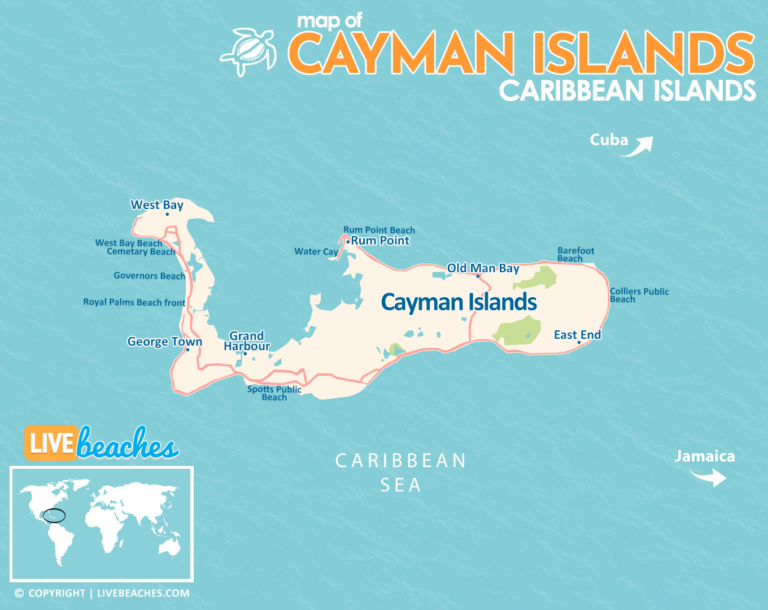 Map of Cayman Islands - Live Beaches