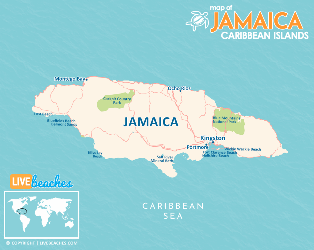 Map of Jamaica - Live Beaches