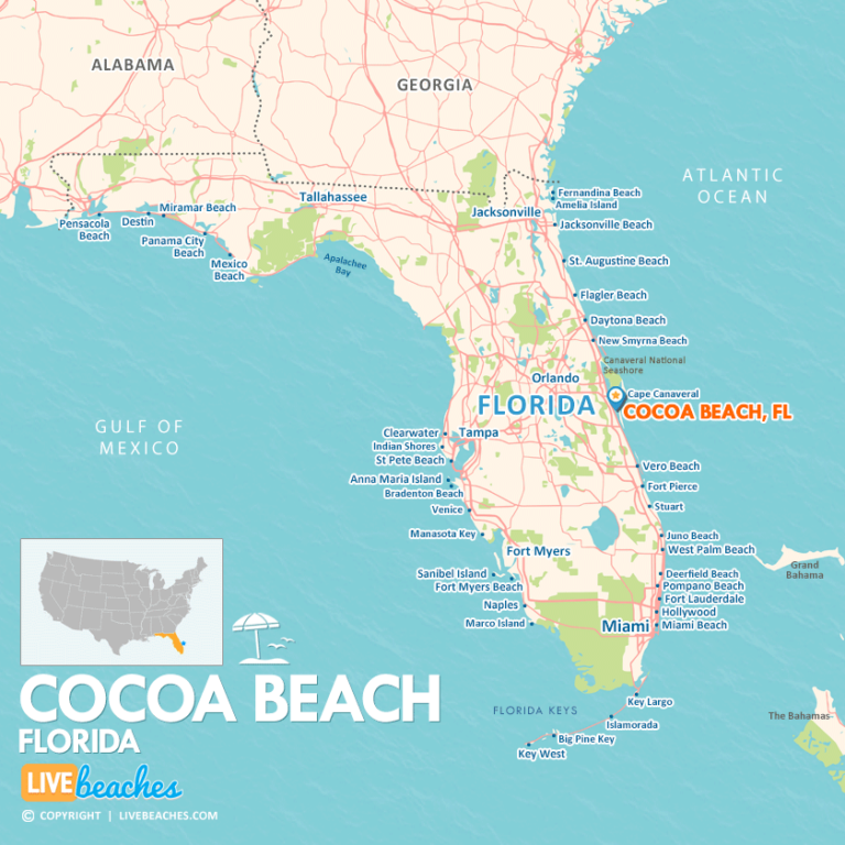 Map of Cocoa Beach, Florida - Live Beaches