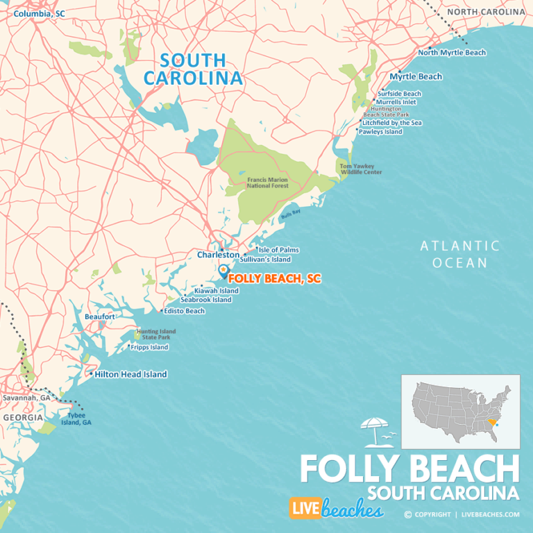 Map of Folly Beach, South Carolina - Live Beaches