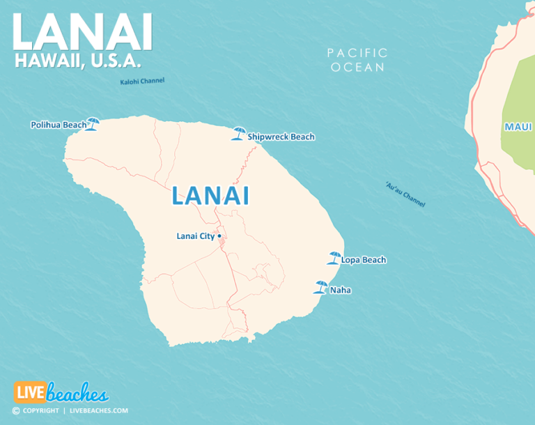 Map of Lanai, Hawaii - Live Beaches