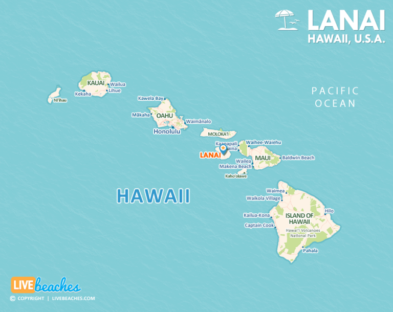 Map of Lanai, Hawaii - Live Beaches