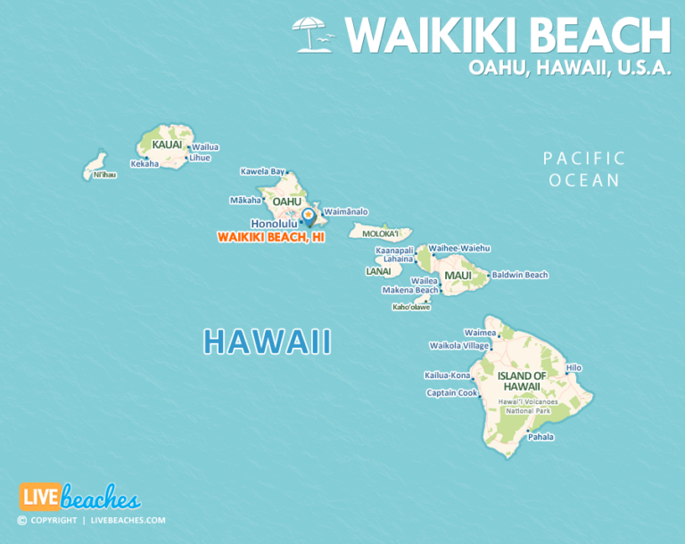 Map of Waikiki Beach, Hawaii - Live Beaches
