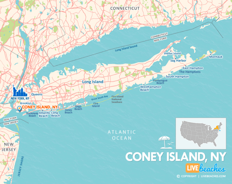 Map of Coney Island, New York - Live Beaches