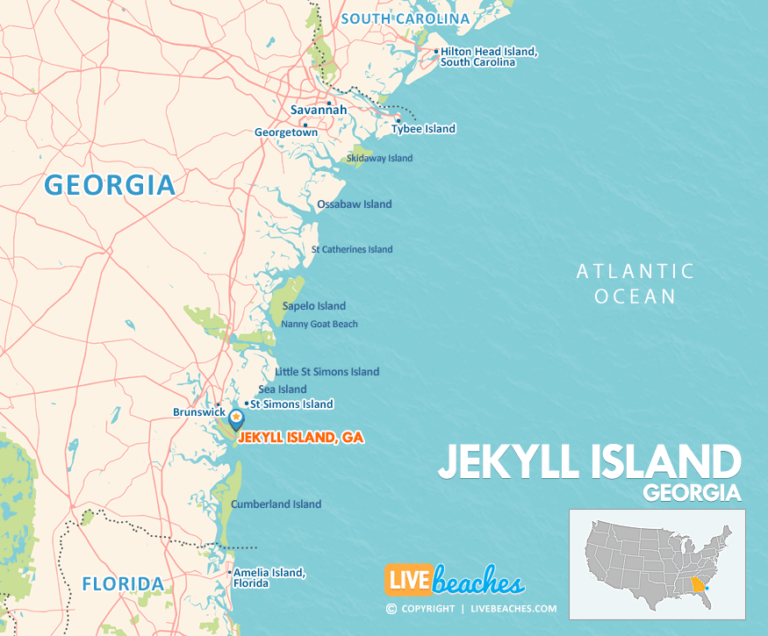 Map of Jekyll Island, Georgia - Live Beaches