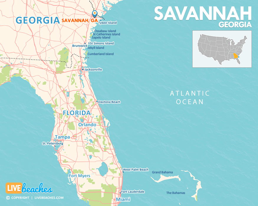 Map of Savannah, Georgia - Live Beaches Map of Savannah, Georgia - Live Beaches