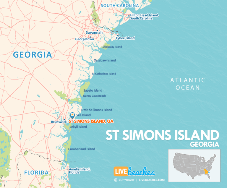 Map of St. Simons Island, Georgia - Live Beaches