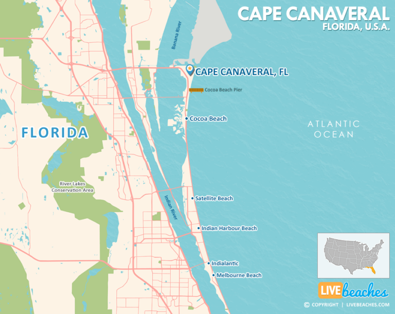 Map of Cape Canaveral, Florida - Live Beaches